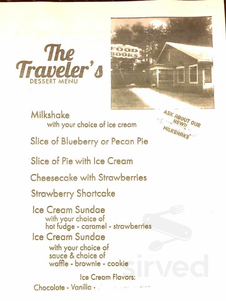 Menu for The Traveler Restaurant in Union, CT | Sirved