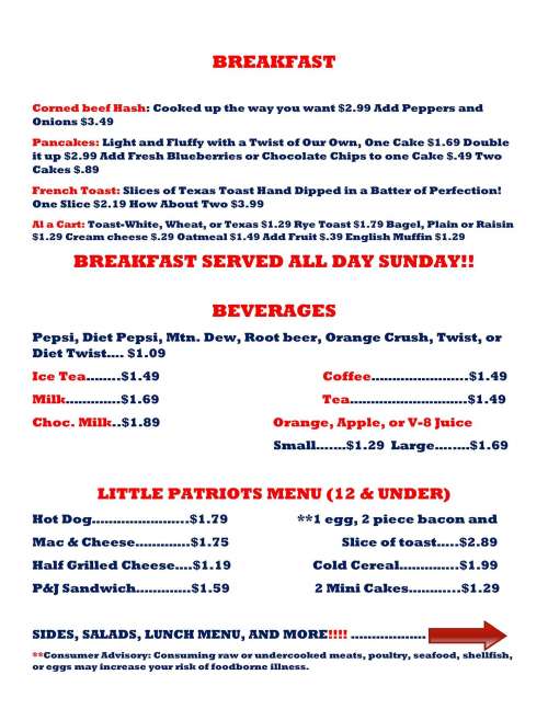 Lawson's All American Diner menu in Youngsville, Pennsylvania, USA