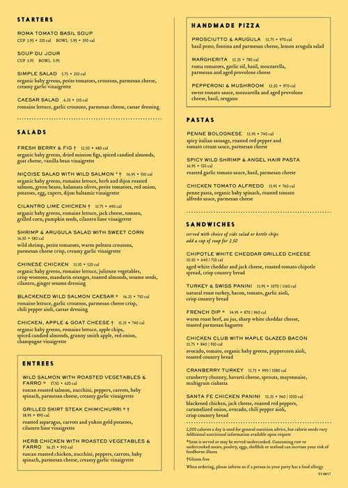 Nordstrom Cafe Old Orchard menu in Skokie, Illinois, USA