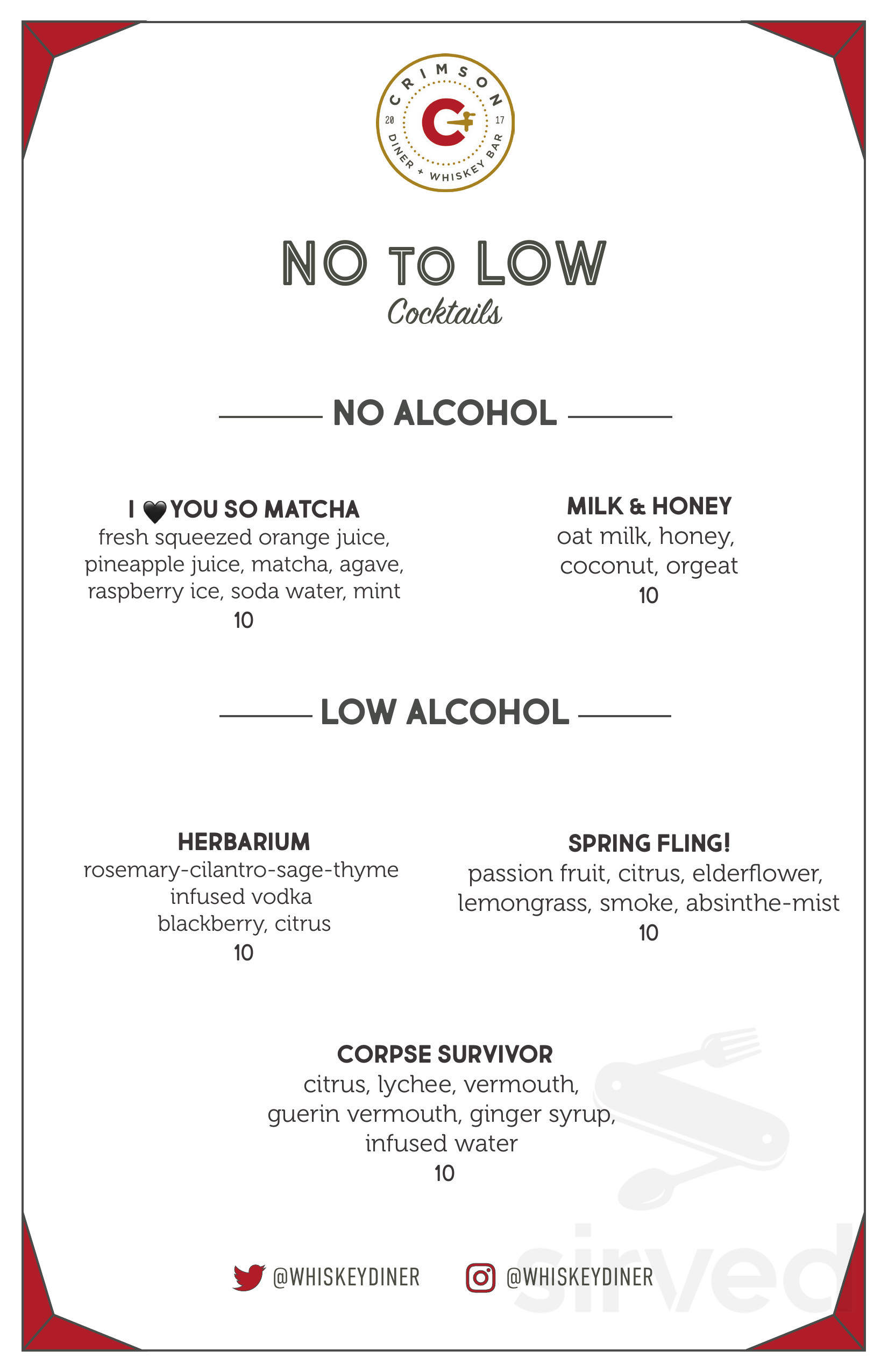 Crimson DC menu in Washington, Washington D.C, USA