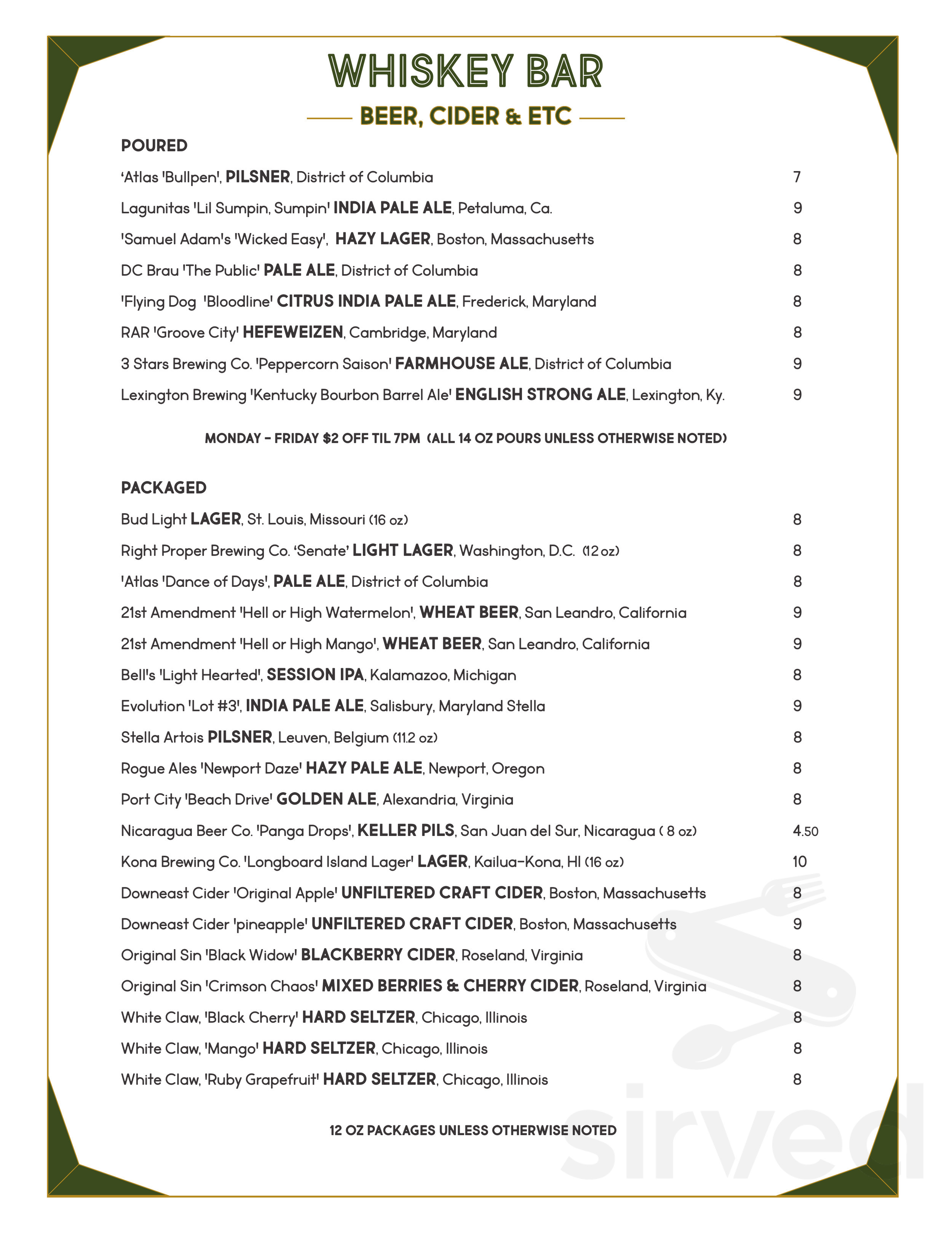 Crimson DC menu in Washington, Washington D.C, USA