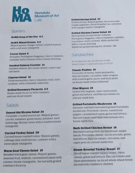 Menu for HoMA Café in Honolulu, HI | Sirved
