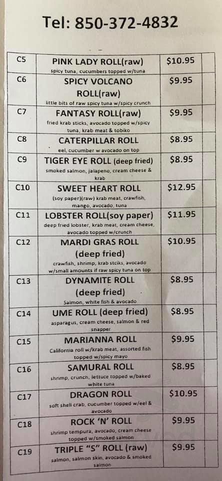 UME Japanese and Chinese Restaurant menus in Marianna, Florida, United ...