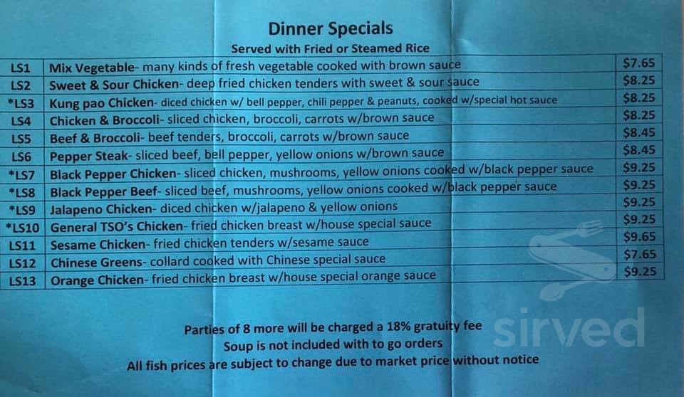 UME Japanese and Chinese Restaurant menus in Marianna, Florida, United ...