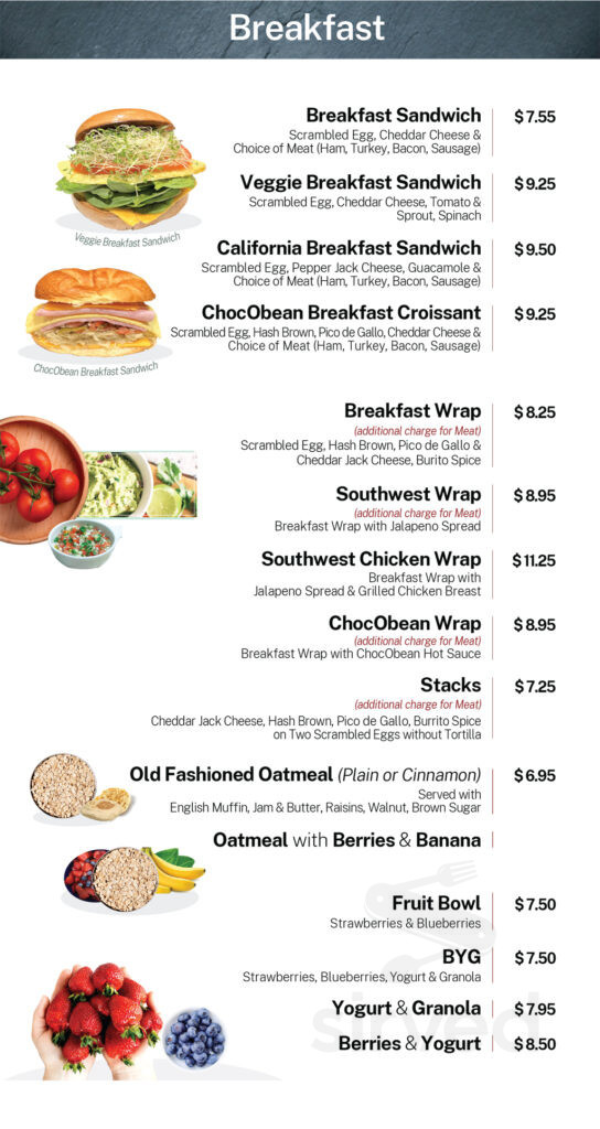 Chocobean Coffee menu in Mission Viejo, California, USA