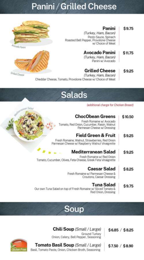 Chocobean Coffee menu in Mission Viejo, California, USA