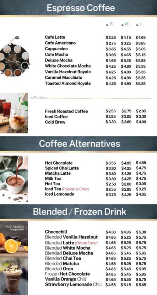 Chocobean Coffee menu in Mission Viejo, California, USA