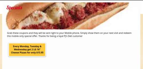 PJ's Deli menu in Pomeroy, Pennsylvania, USA