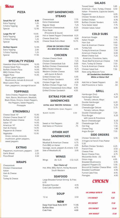 PJ's Deli menu in Pomeroy, Pennsylvania, USA