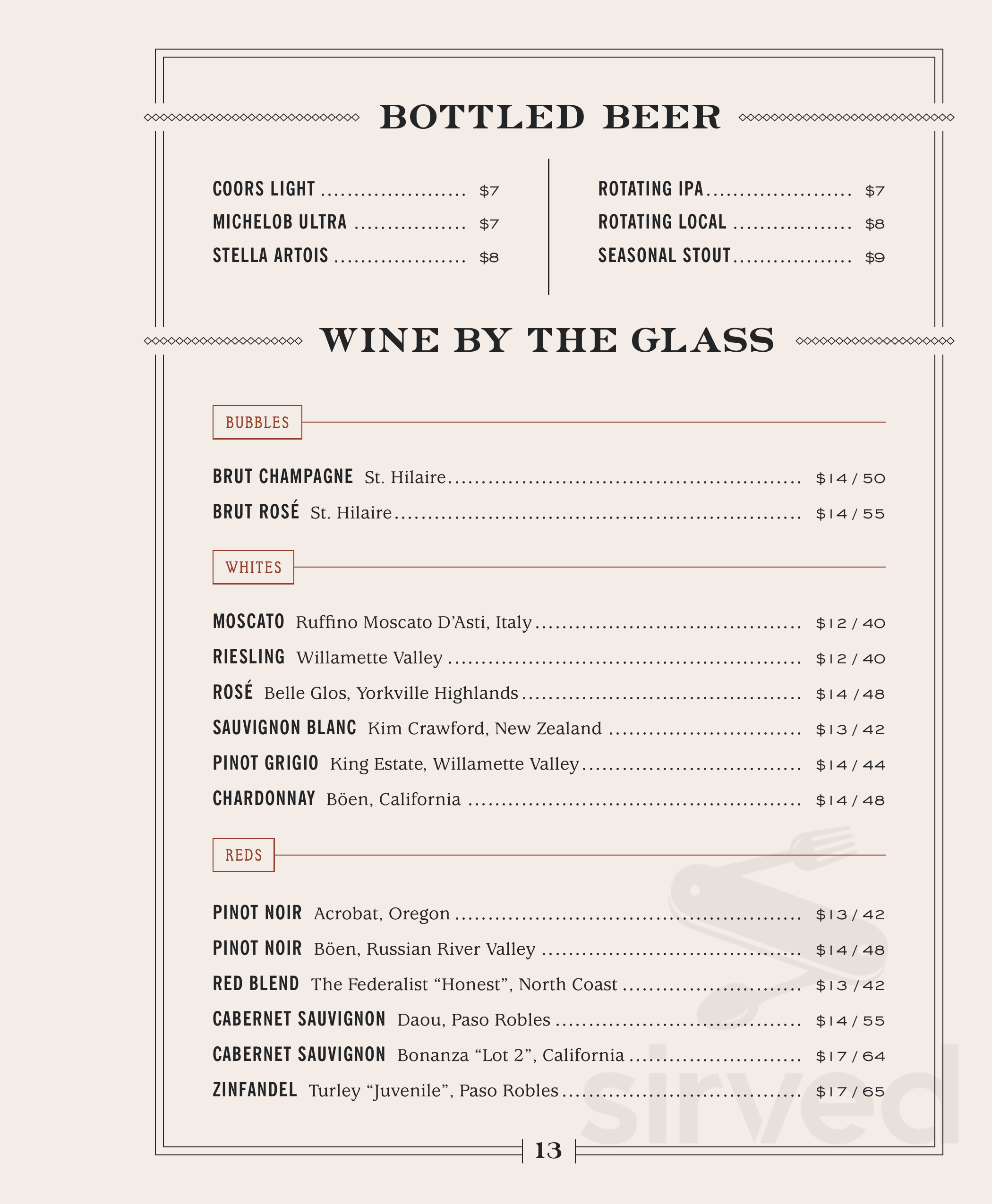 The Garrison at Finley Farms menu in Ozark, Missouri, USA