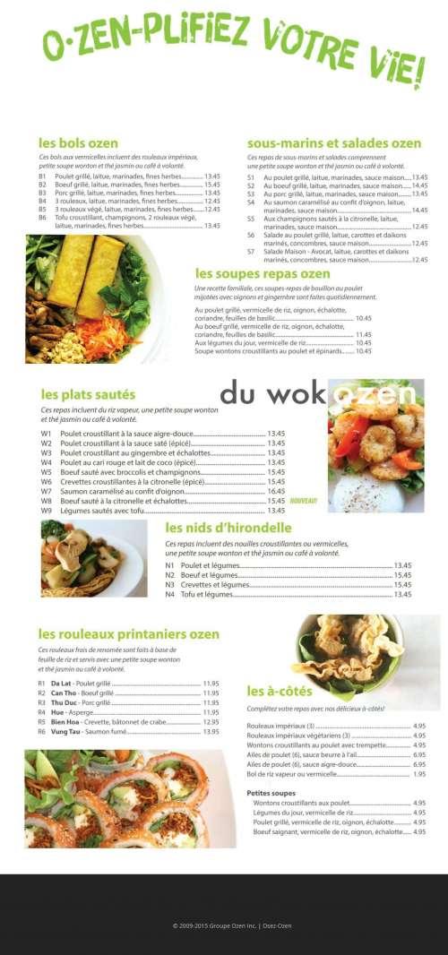 Restaurant Ozen menu in Longueuil, Quebec, Canada