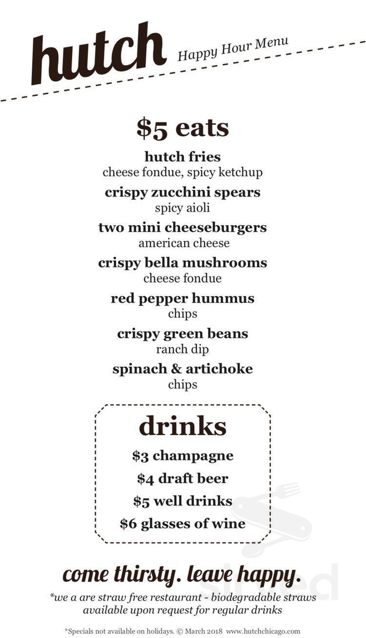 Menu - Chicago IL's Hutch American Bistro | Sirved