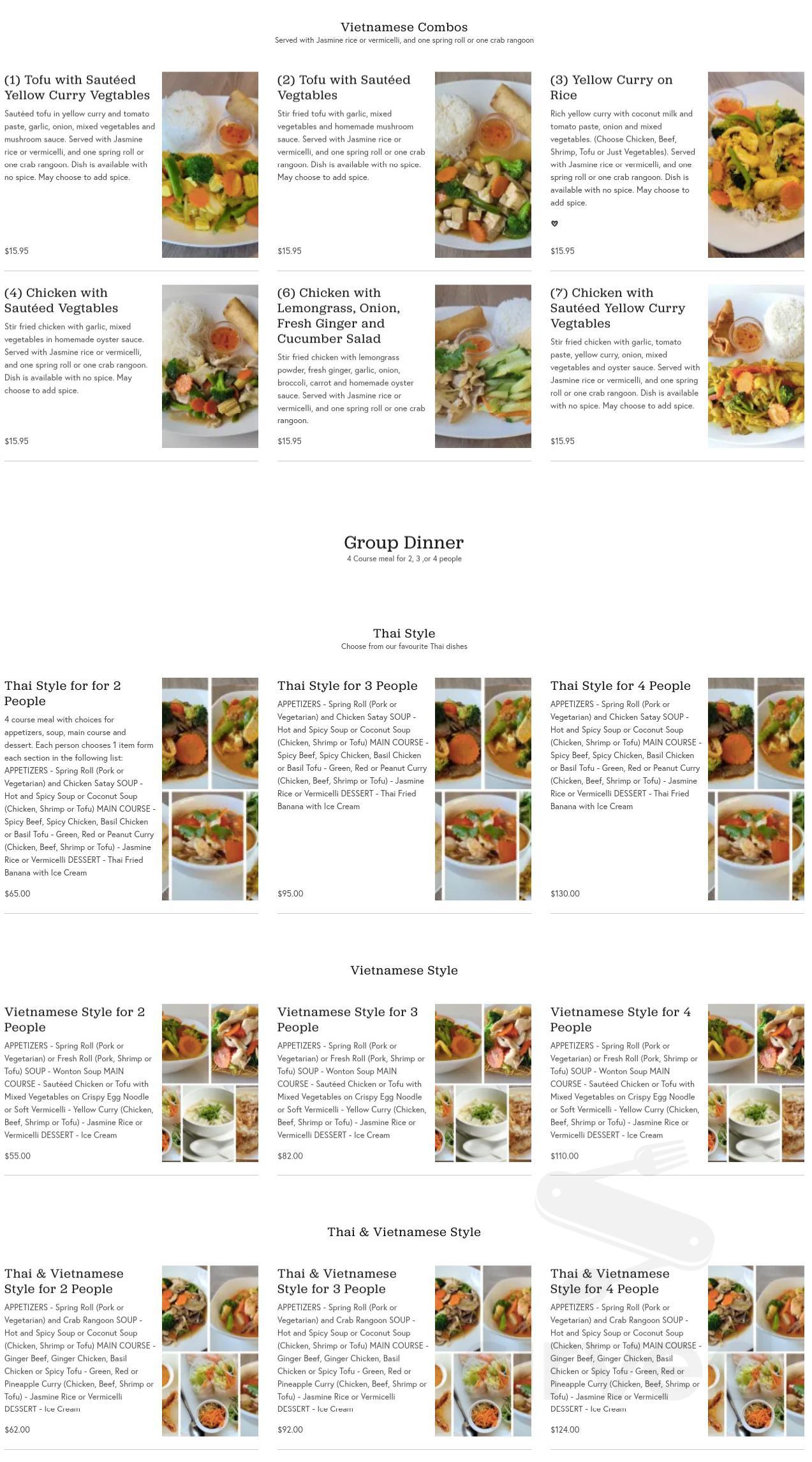 Gingergrass Thai and Vietnamese Restaurant menu in St. John's ...