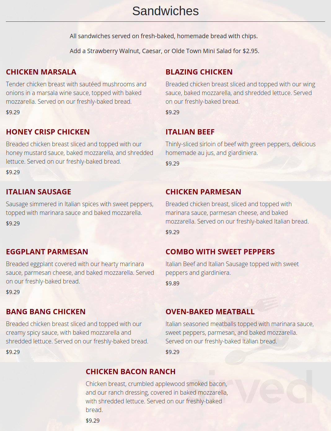 Olde Town Pizzeria & Pasta Co. menus in Brandon, Florida, United States