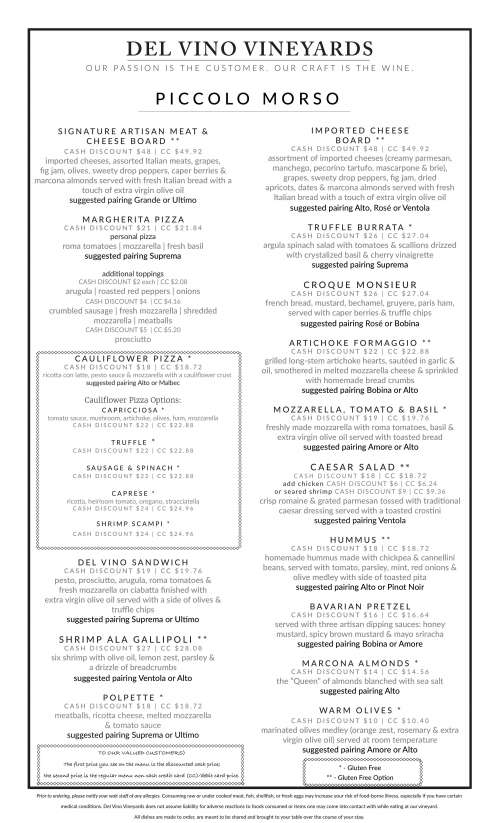 Del Vino Vineyards menu in Northport, New York, USA