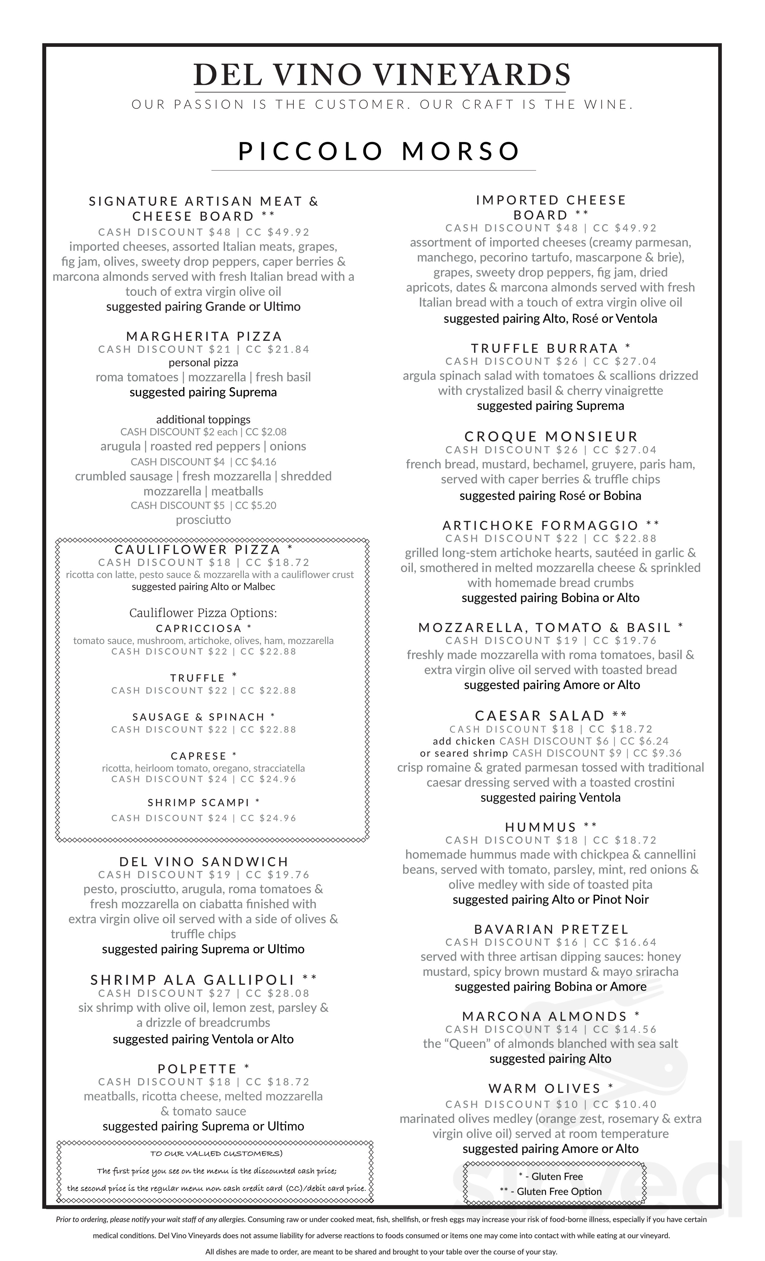 Menu for Del Vino Vineyards in Northport, NY | Sirved