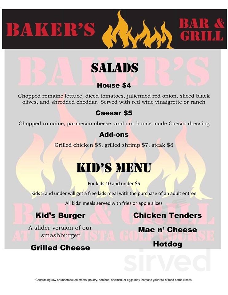 Baker's Bar and Grill menu in Lago Vista, Texas, USA