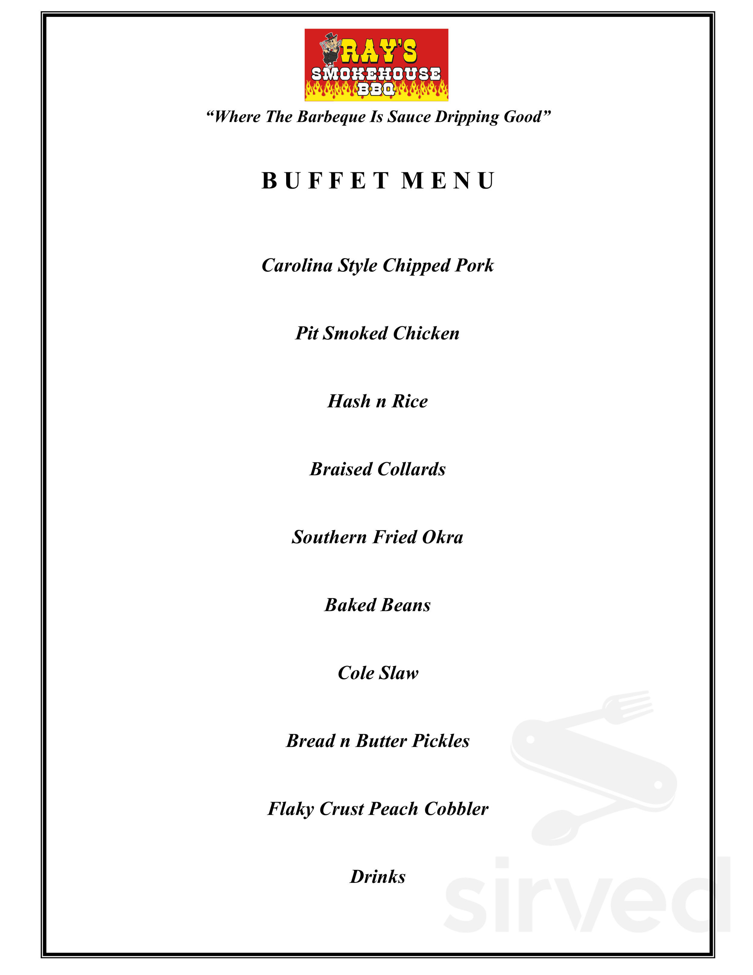 Ray's Smokehouse BBQ menu in Augusta, Georgia, USA