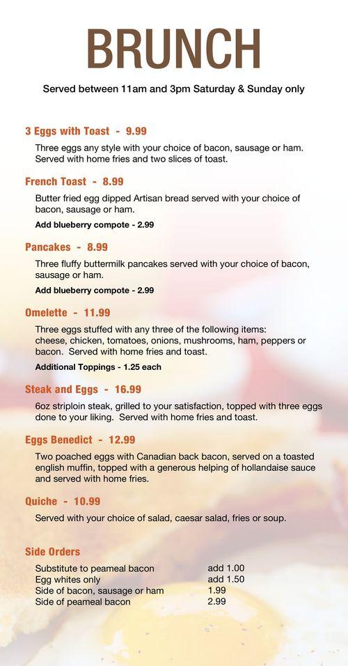 Crow's Nest menu in Newmarket, Ontario, Canada