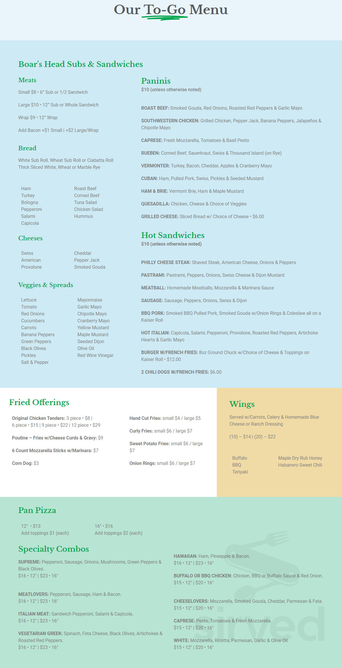 Steeple Market menu in Fairfax, Vermont, USA