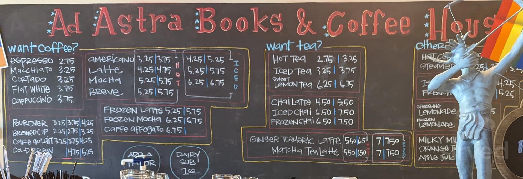 Menu for Ad Astra Books & Coffee House in Salina, KS | Sirved