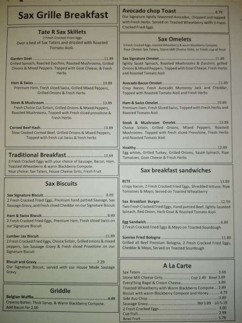 SAX GRILLE menu in Fort Walton Beach, Florida, USA