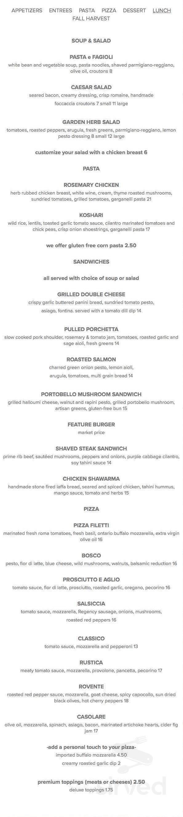 Menu for Ripe Restaurant in Greater Sudbury, ON | Sirved