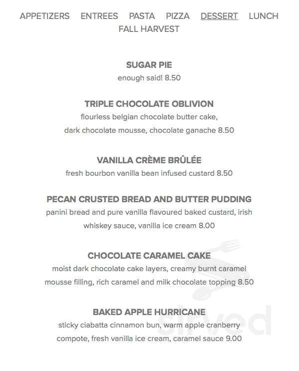 Ripe Restaurant menu in Greater Sudbury, Ontario, Canada