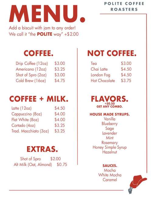 Polite Coffee Roasters menu in Bryan, Texas, USA