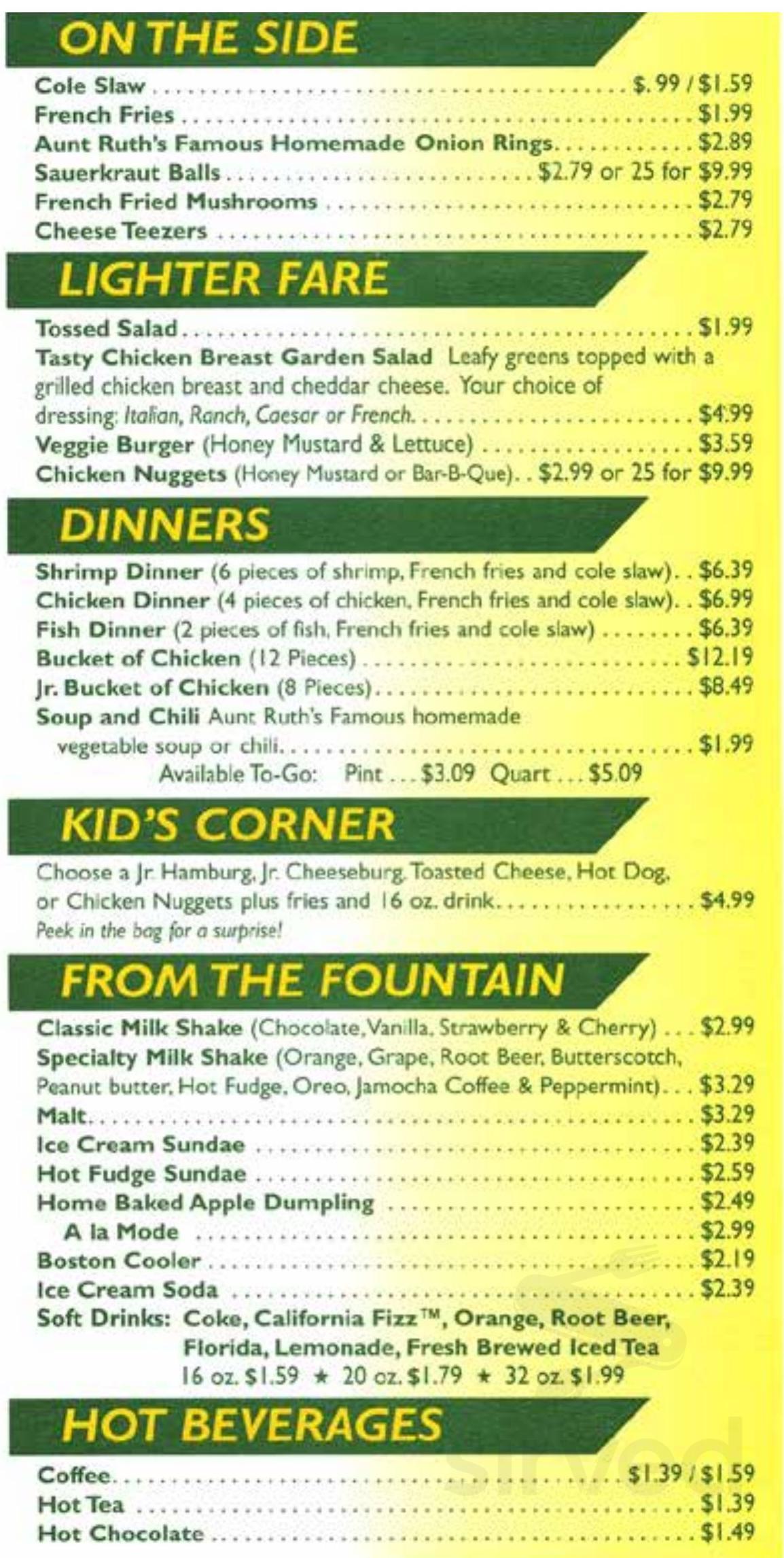 Skyway menu in Fairlawn, Ohio, USA
