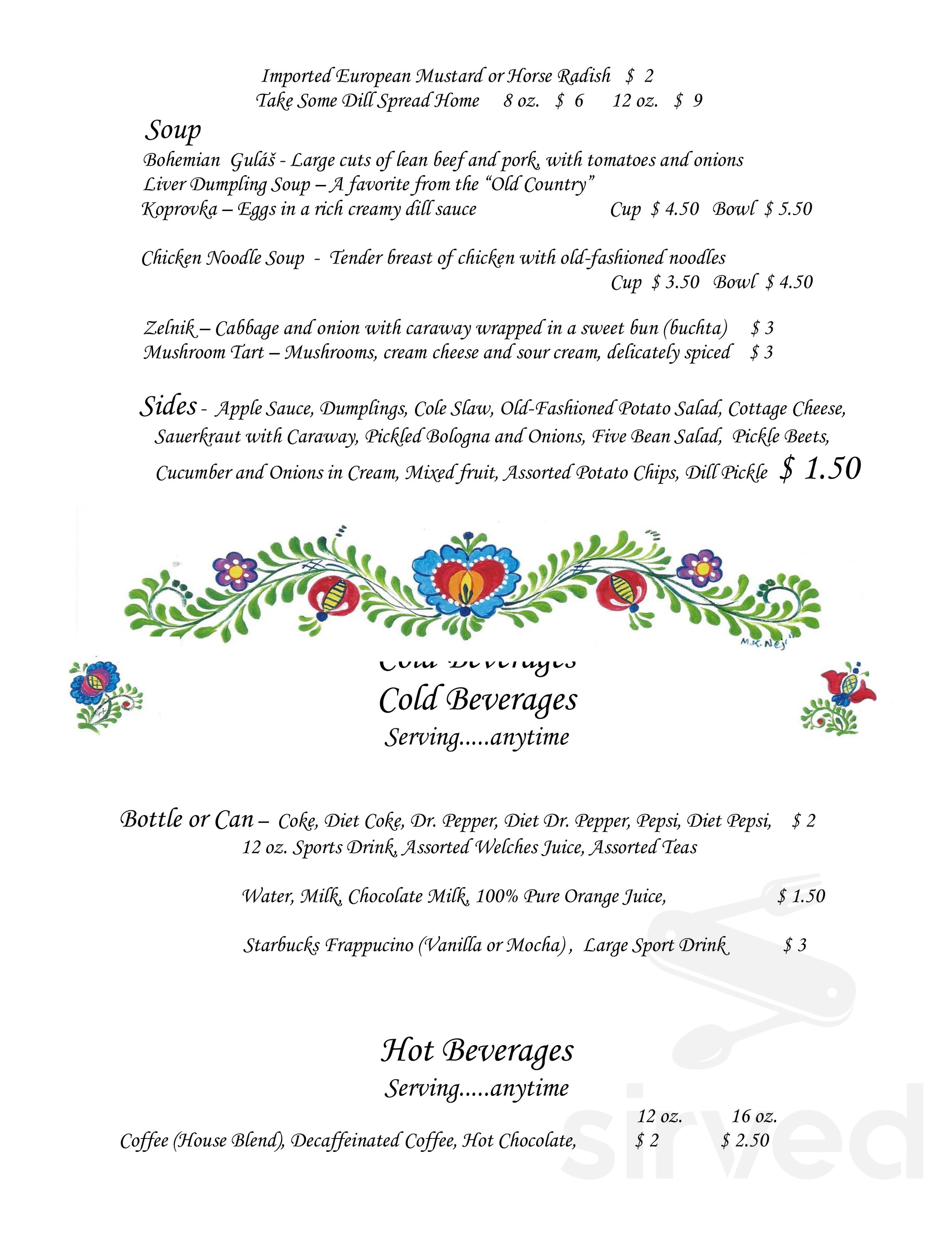 Menu - Cedar Rapids IA's Sykora Bakery | Sirved