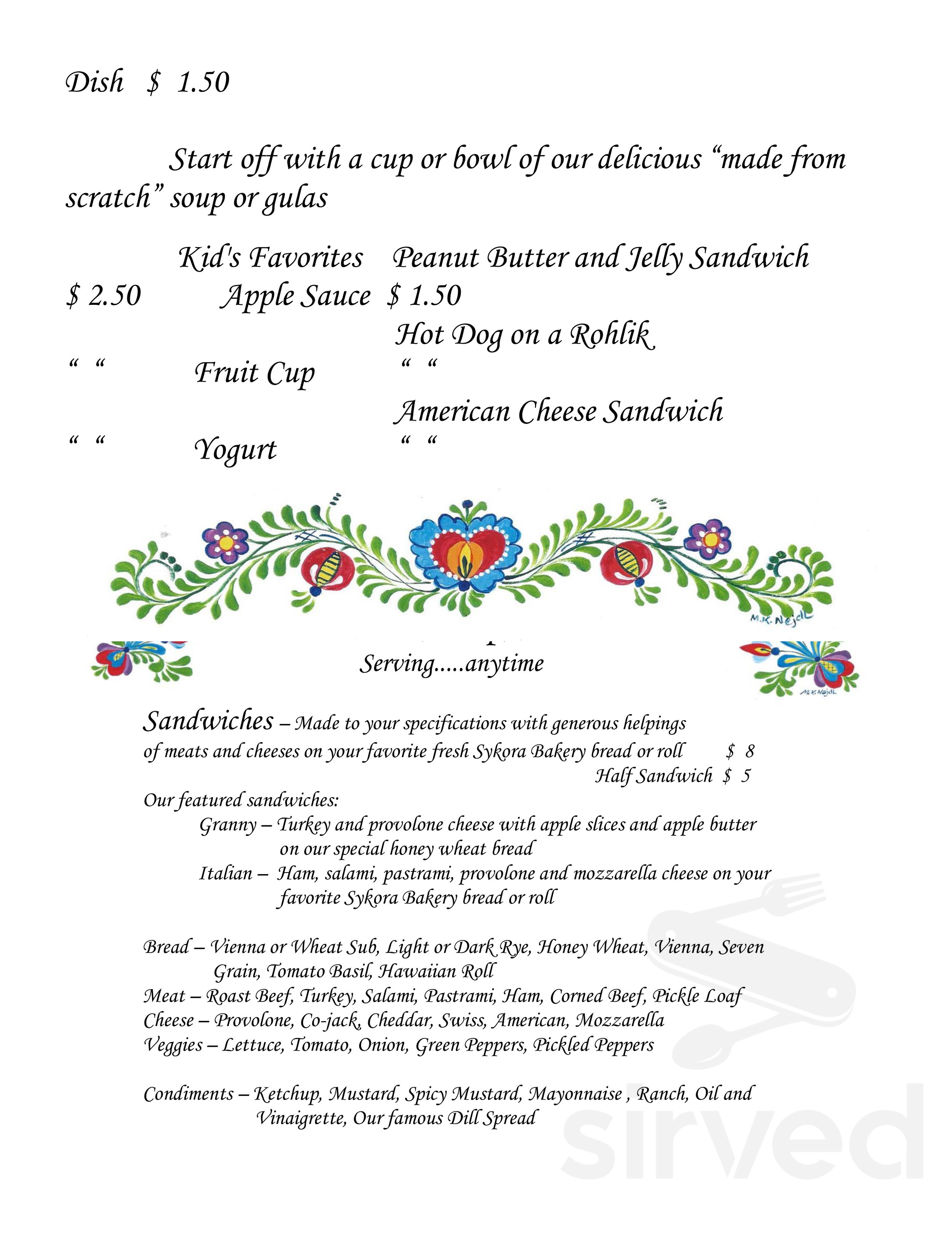 Menu - Cedar Rapids IA's Sykora Bakery | Sirved