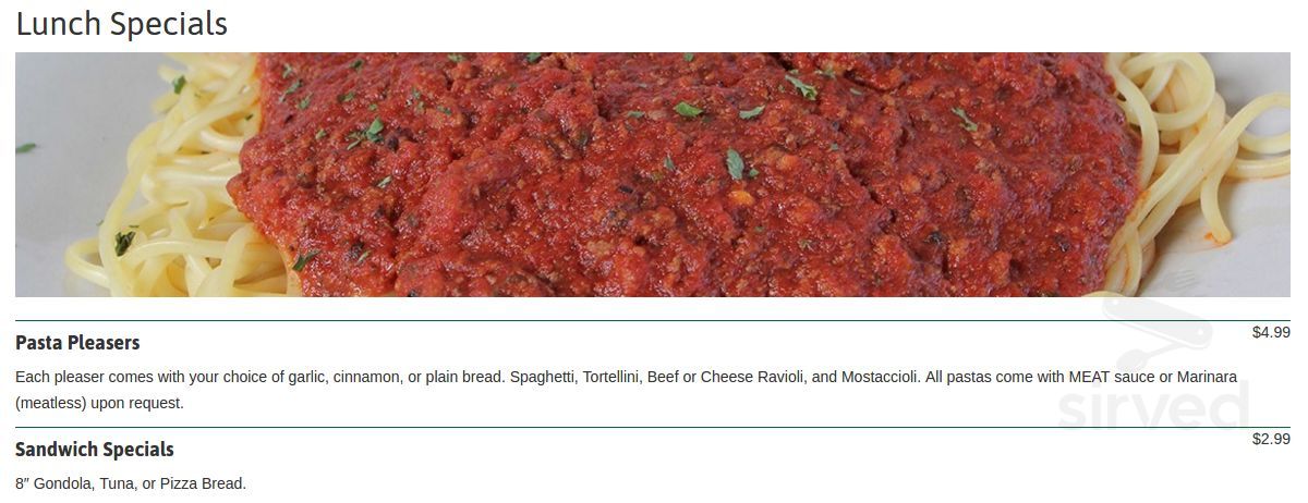 Menu for The Grinder's & Spaghetti House - Moline in Moline, IL | Sirved
