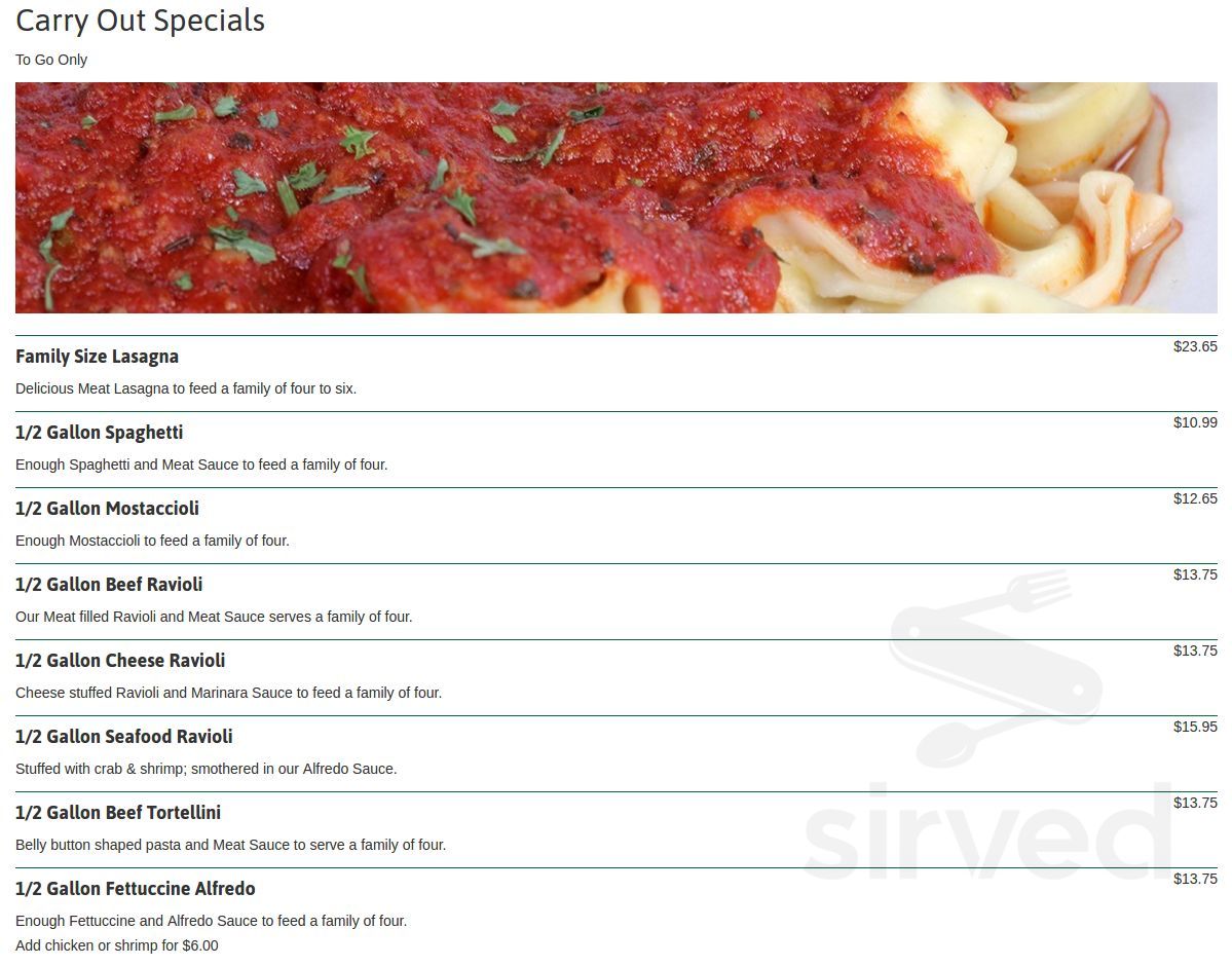Menu for The Grinder's & Spaghetti House - Moline in Moline, IL | Sirved
