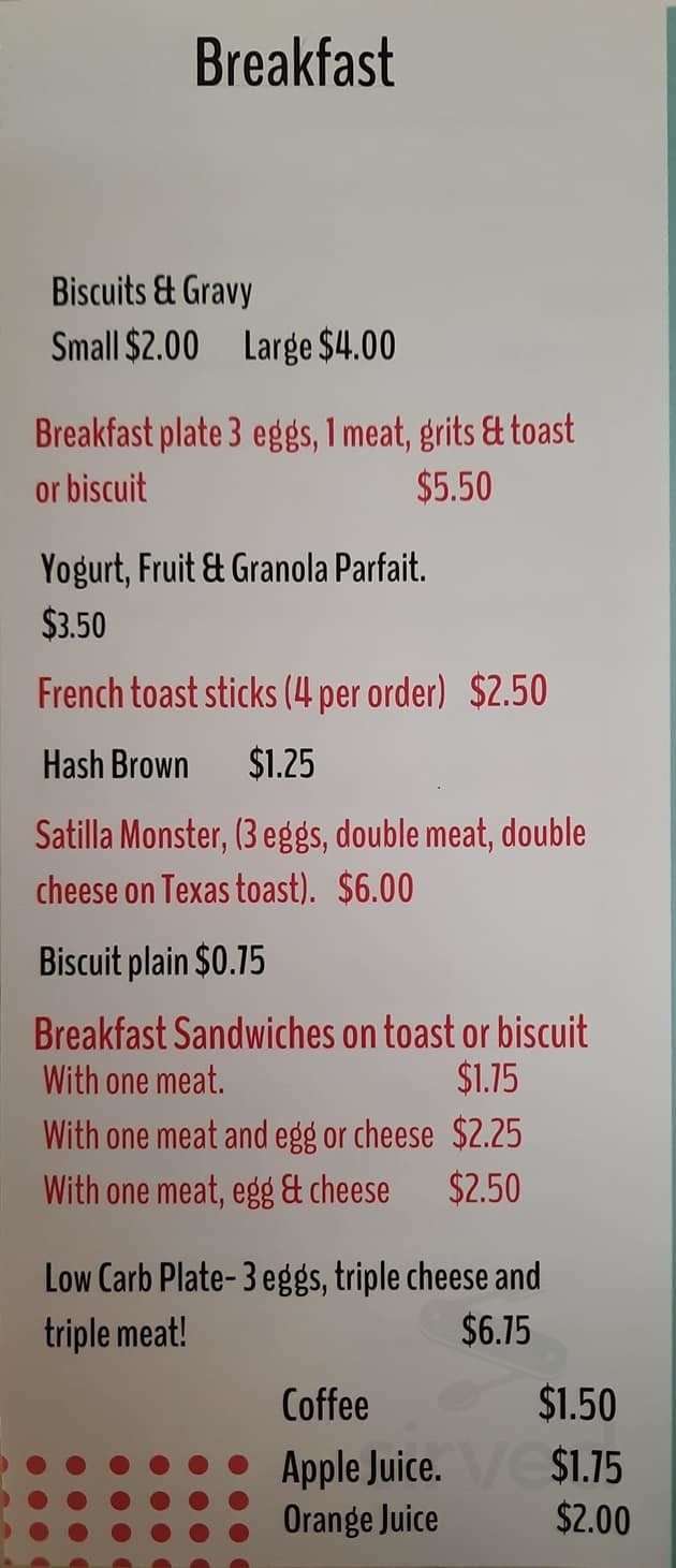 Menu - Waynesville GA's The Village Snack Bar | Sirved