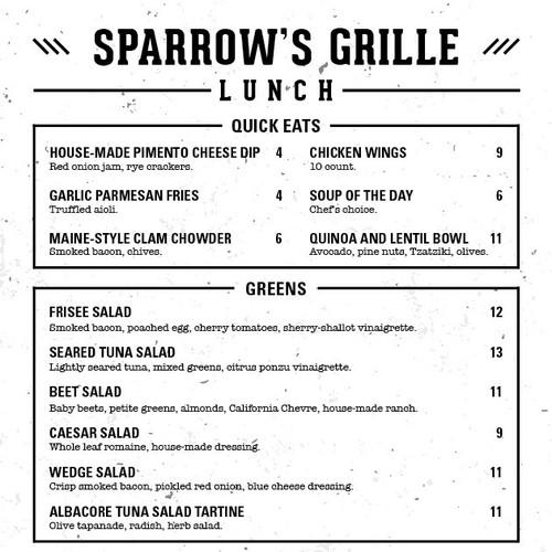 Sparrow's Grille menu in DeLand, Florida, USA