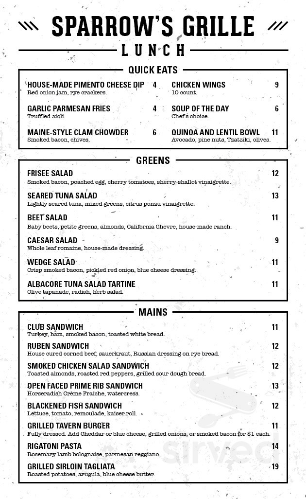 Sparrow's Grille menu in DeLand, Florida, USA