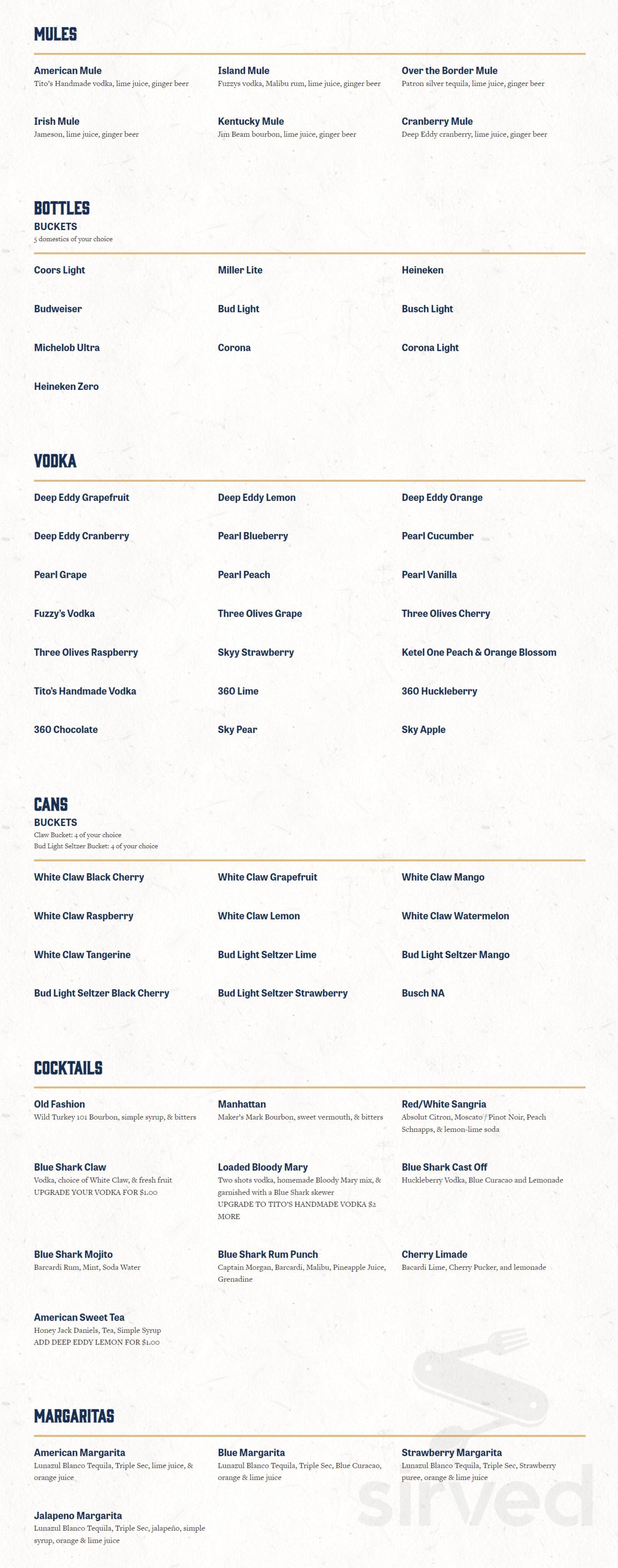 Menu for Blue Shark Ale House in Urbandale, IA | Sirved