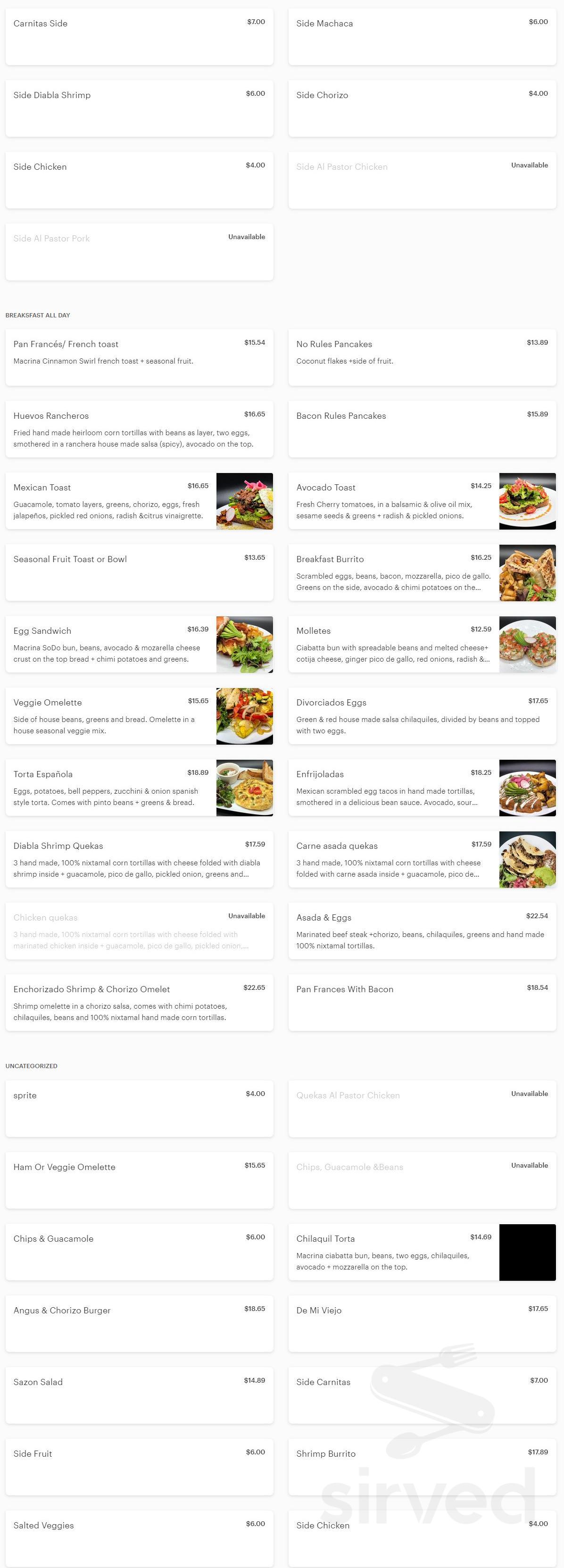 Sazón Tacos food truck menu in Seattle, Washington, USA