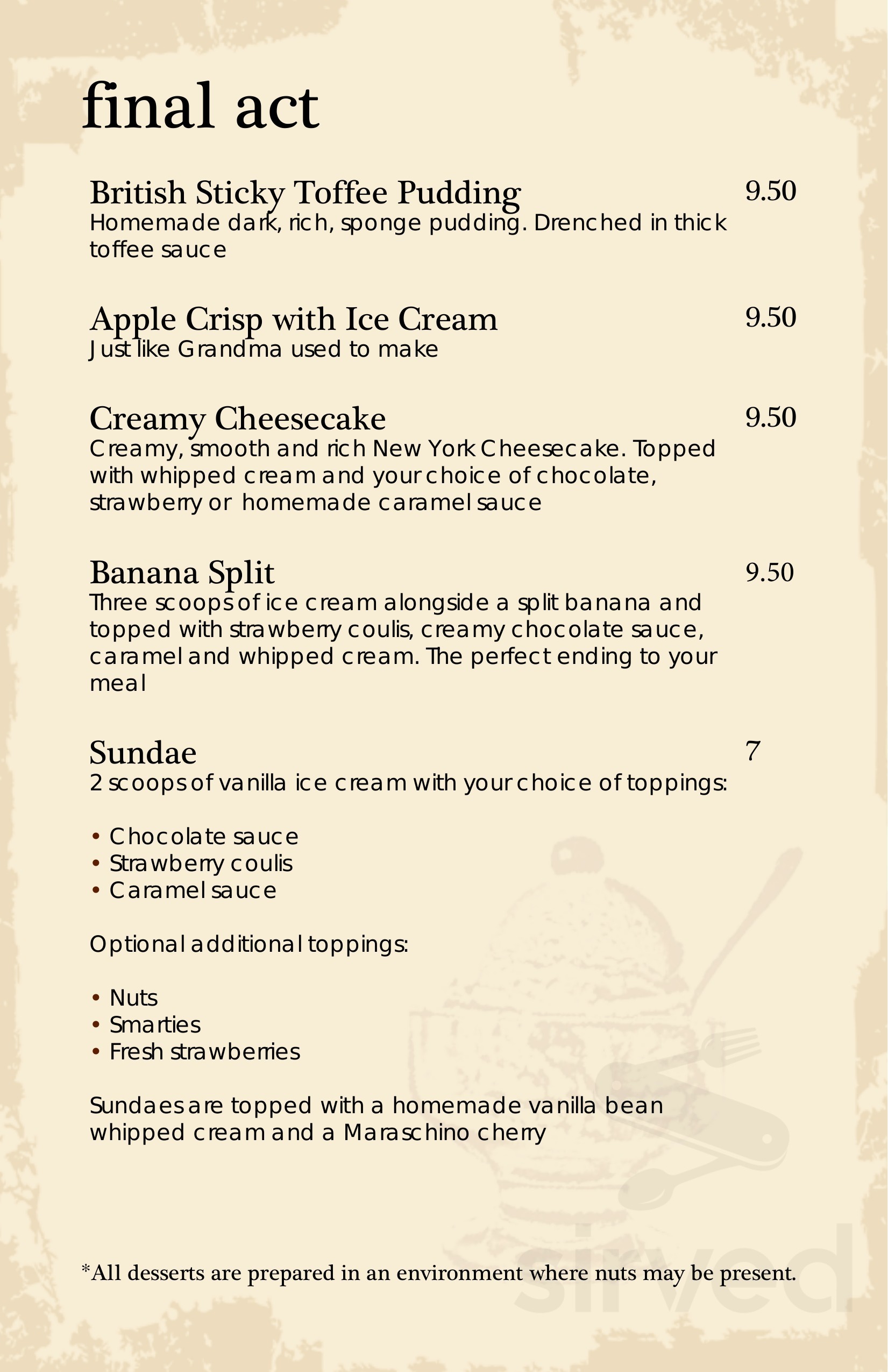 Georgetown Inn & Pub menu in Canmore, Alberta, Canada