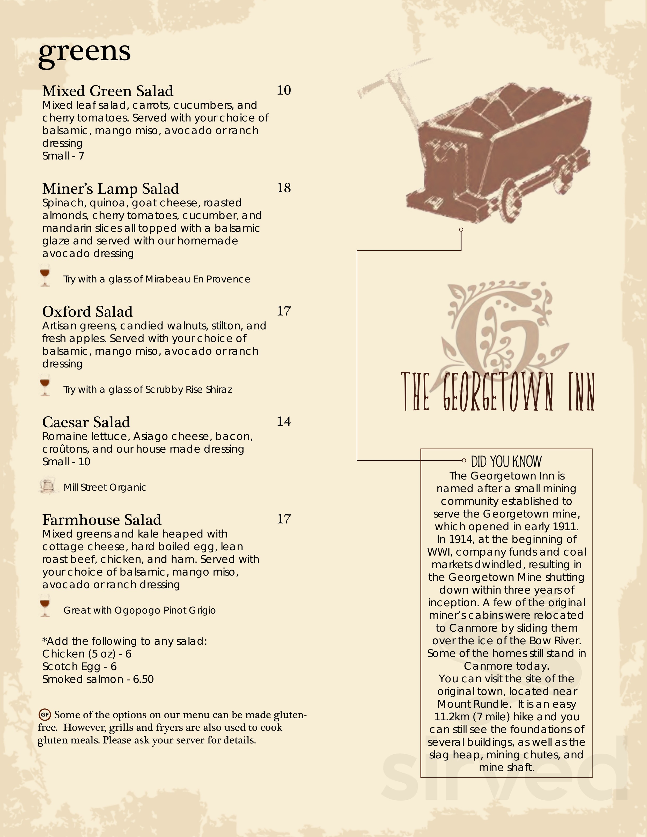 Georgetown Inn & Pub menu in Canmore, Alberta, Canada