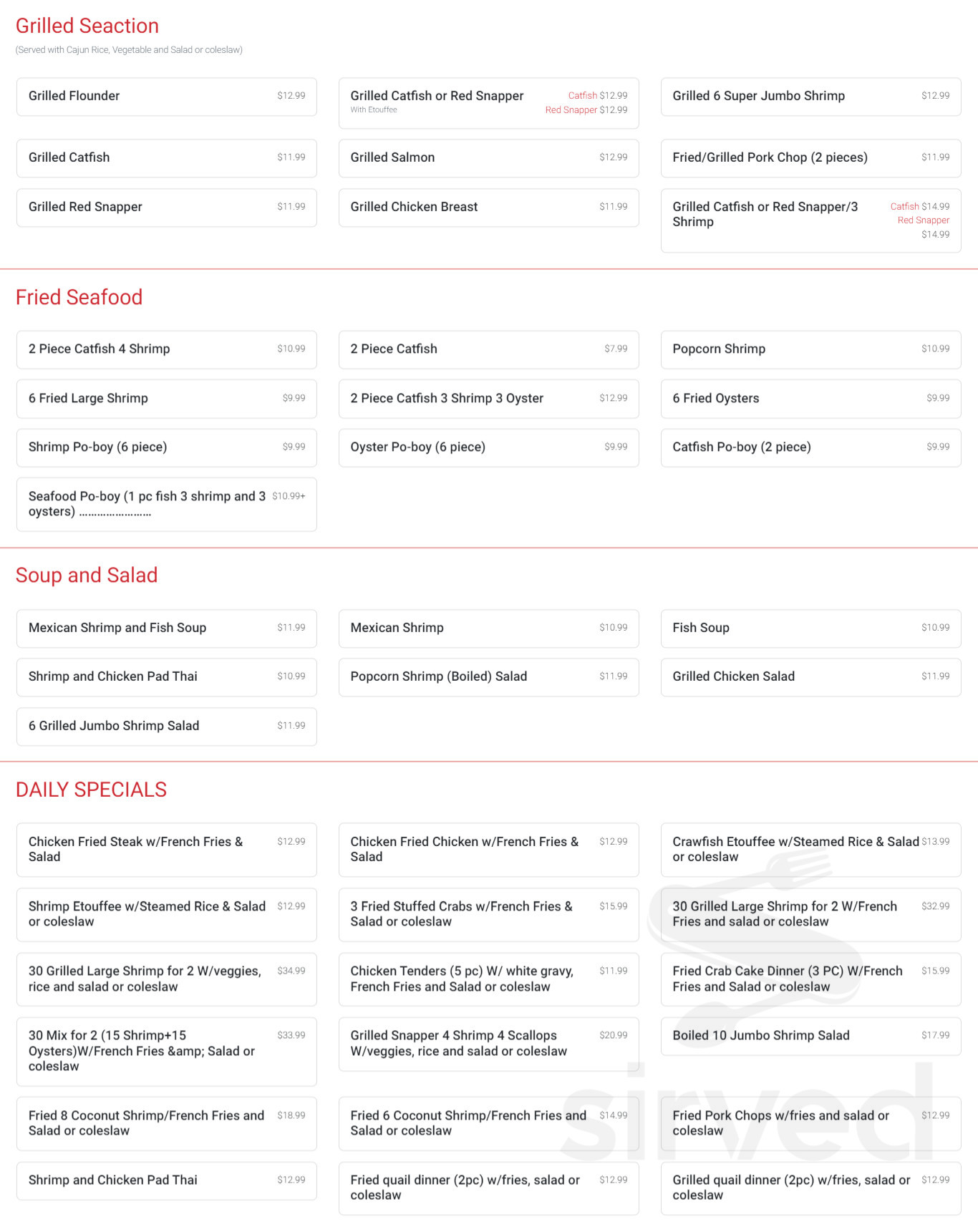 Menu for Texas Seafood & Steakhouse in Somerville, TX | Sirved