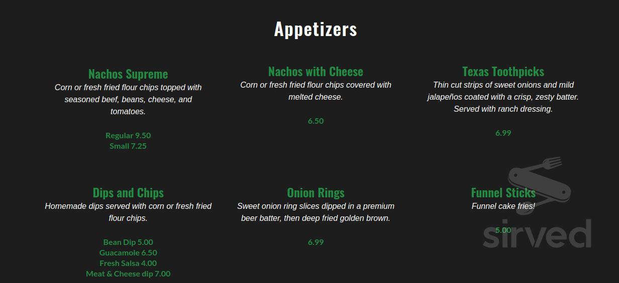 Jonesy's Taco House menu in Omaha, Nebraska, USA