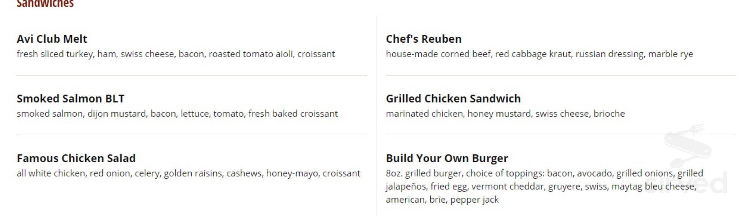 AVI | Seabar & Chophouse menu in Wichita, Kansas, USA