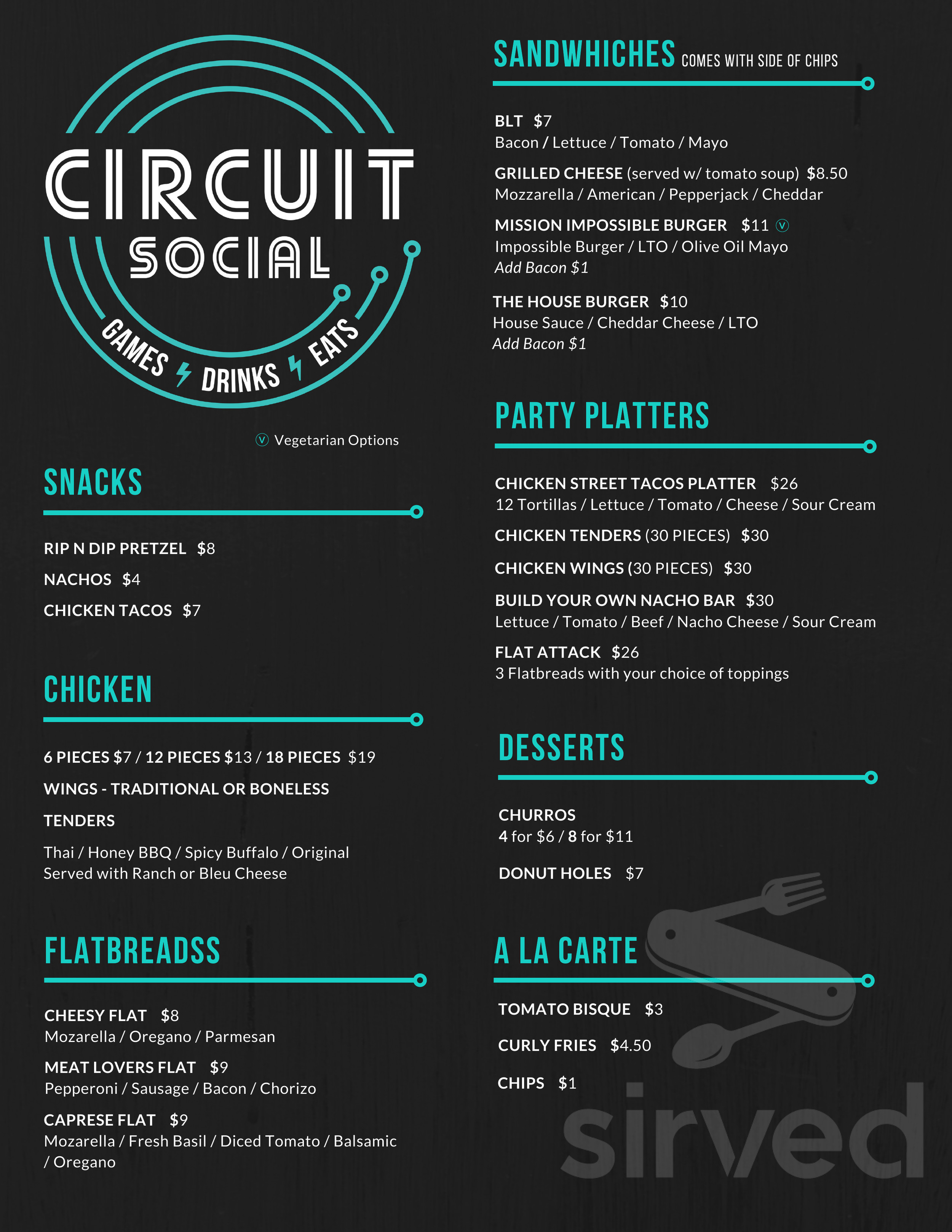 Circuit Social menu in Norfolk, Virginia, USA