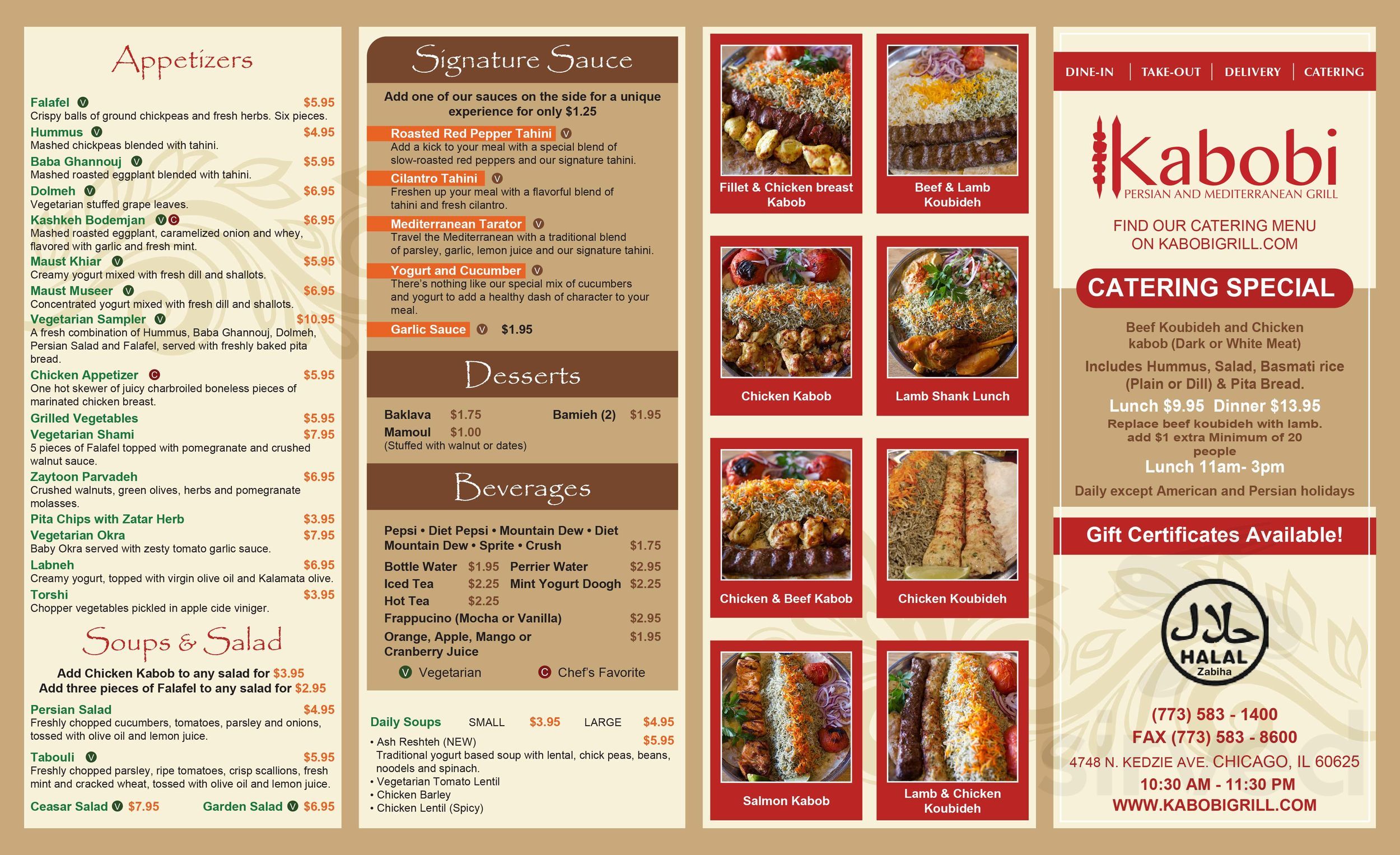 Menu - Chicago IL's Kabobi - Persian and Mediterranean Grill | Sirved