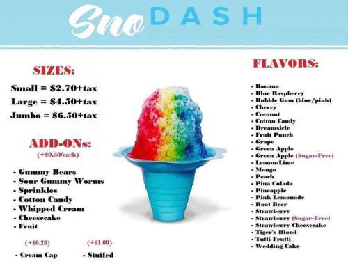 Sno DASH Frozen Treats - Mobile, AL menu in Mobile, Alabama, USA
