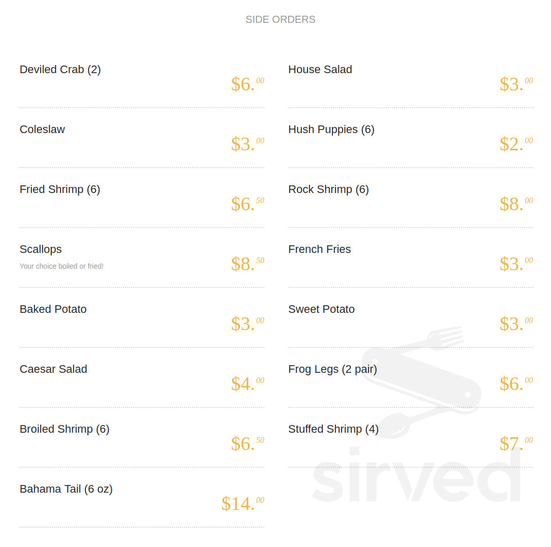 Menu - Edgewater FL's JC's Riptides | Sirved