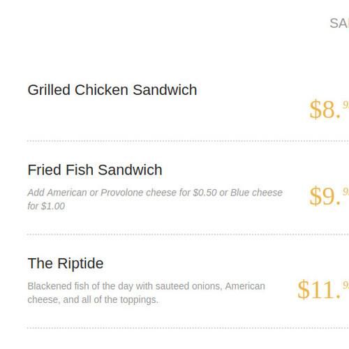 JC's Riptides menu in Edgewater, Florida, USA