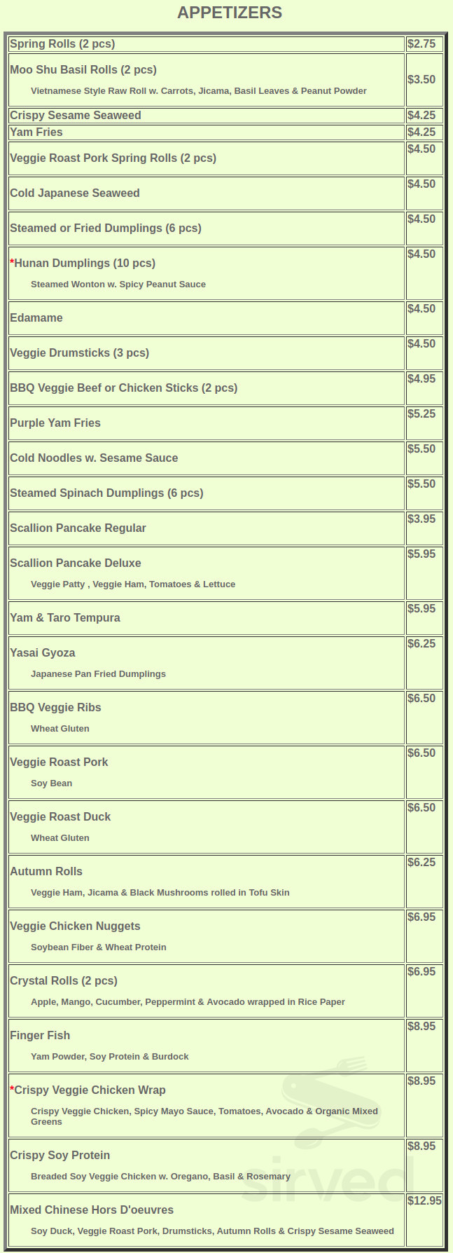 Veggie Heaven menu in Denville, New Jersey, USA